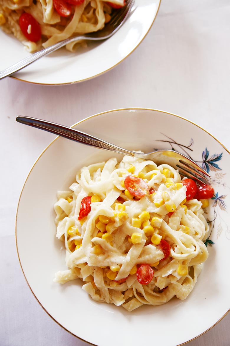 Easy Fettuccine Recipe With Sweet Corn And Tomatoes