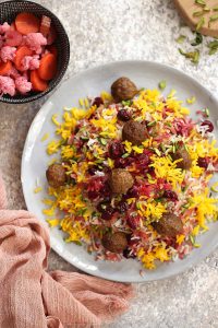 Albaloo Polo Recipe (Sour Cherry Rice With Meatballs)