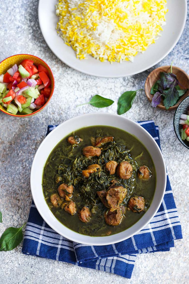 Khoresht Aloo Esfenaj Recipe (Spinach and Golden Plum Stew)